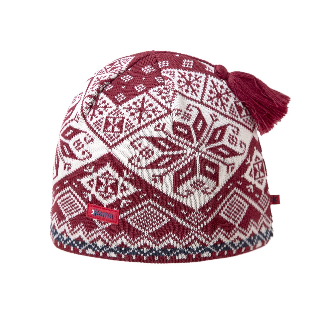 Knitted merino cap KAMA AW61 - Red - Woolville.com