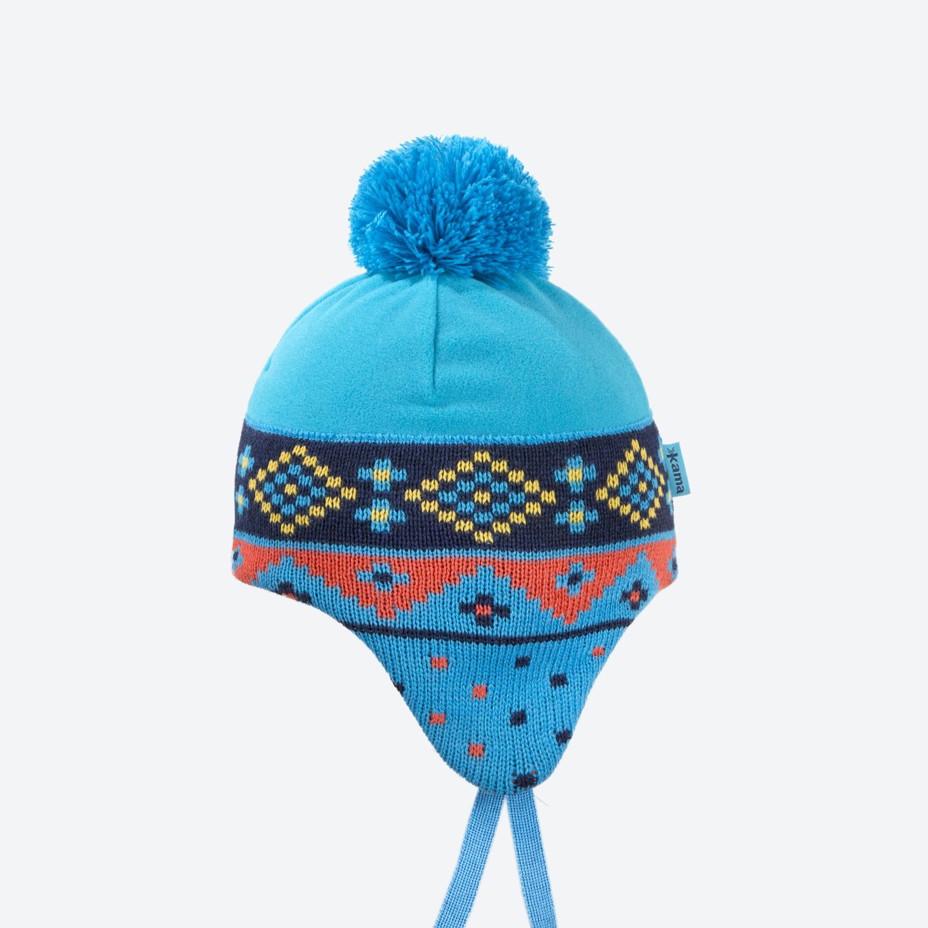 Kids fleece cap with earflaps KAMA B66 - Cyan - Woolville.com