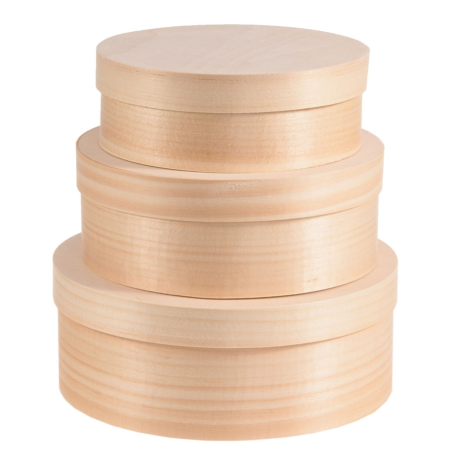 Houten ronde dozen met deksel, set van 3 stuks - Schapenwolproducten ...